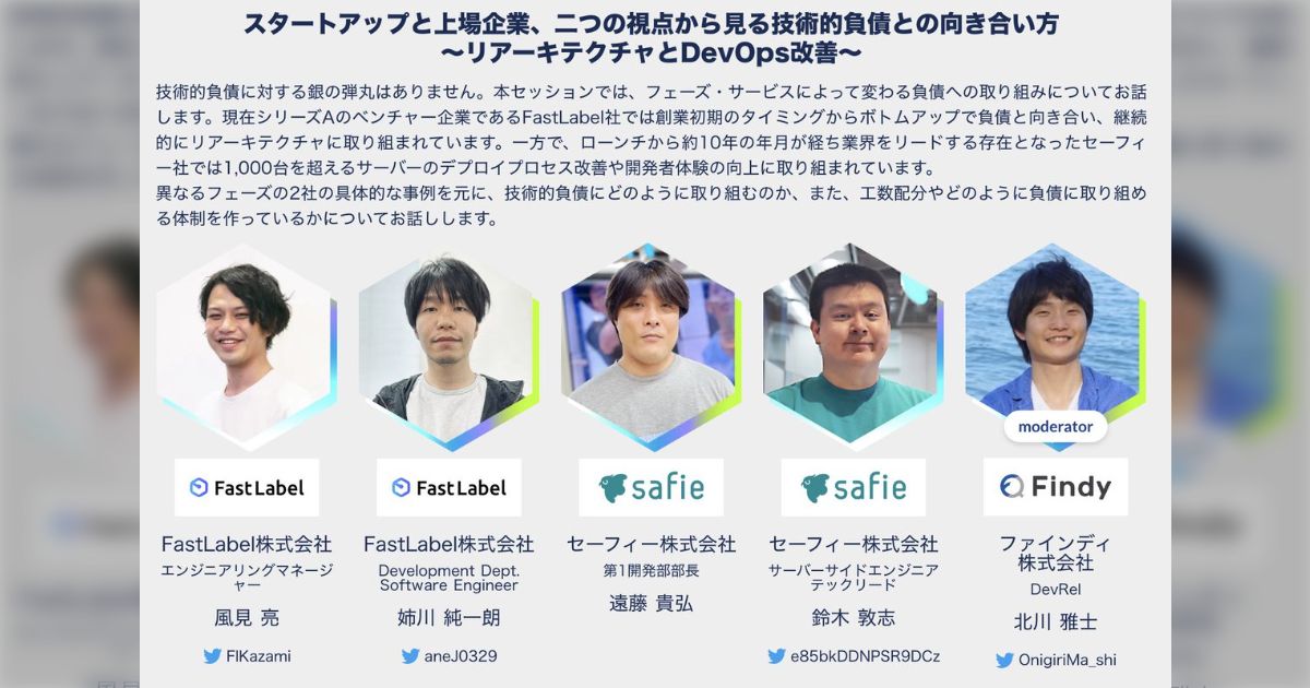 『スタートアップと上場企業、二つの視点から見る技術的負債との向き合い方 〜リアーキテクチャとDevOps改善〜』FastLabel・セーフィー #開発生産性con_findy - posfie