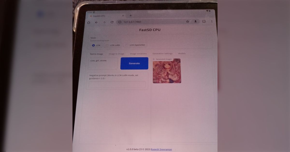 AndroidタブレットにTermuxとUbuntuを入れてローカルでCPU超高速Stable diffusionのFastSDCPUで爆速生成AI。標準25分/枚がLCMでわずか90秒/枚 ...