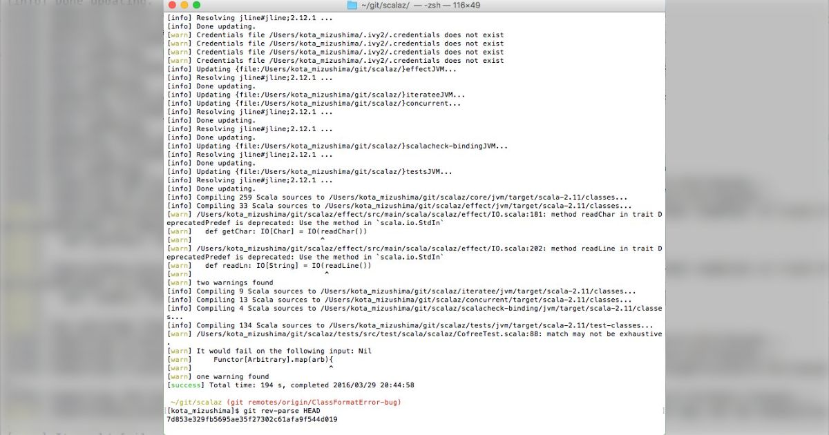Scala2.11.8がClassFormatErrorなクラスファイルを出力する件 - Togetter [トゥギャッター]