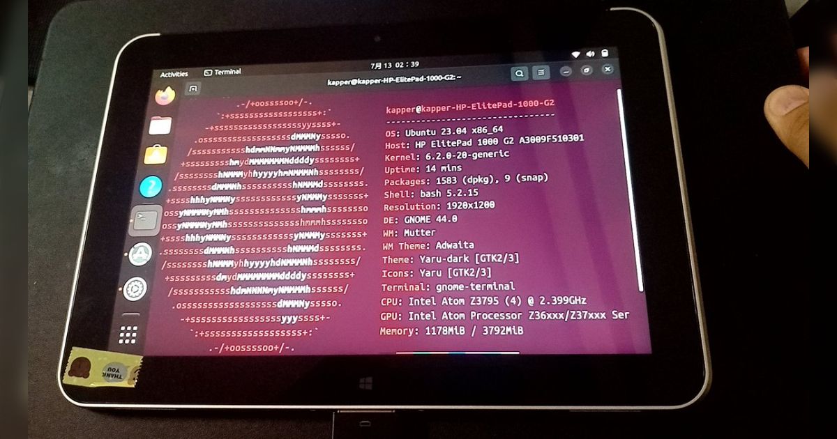 大須パウでOS無し1,000円ジャンクWindowsタブレットのHP ElitePad 1000 G2にUbuntu Linux23.04をインストールしてリサイクル。タブレットとしては ...