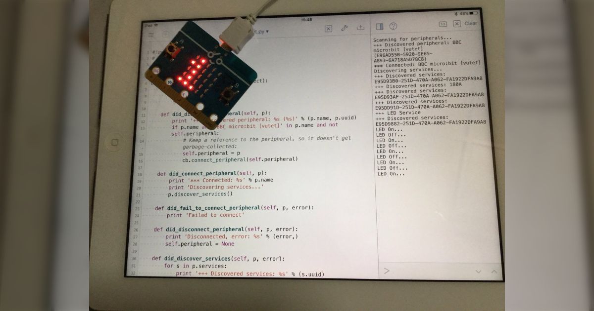 iPad + Pythonista3 でスイッチサイエンスのchibi:bit(micro:bit)との接続実験 - posfie